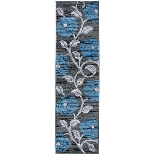 World Rug Gallery Contemporary Floral Leaves Design Runner Rug Blue - 2 ...