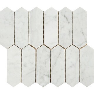 Carrara Marble 2" x 6" Long Hexagon Polished Mosiac Tile - Bed Bath ...