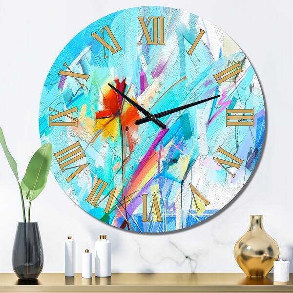 Designart 'Hand Brush Blue Flower on Turquoise Background' Farmhouse ...