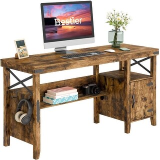 55 inch Computer Desk with Storage Cabinet Farmhouse Style Table with ...