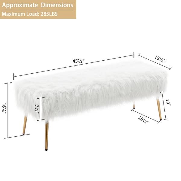 Faux Fur Plush Ottoman Bench Fluffy Upholstered Bench Entryway White ...