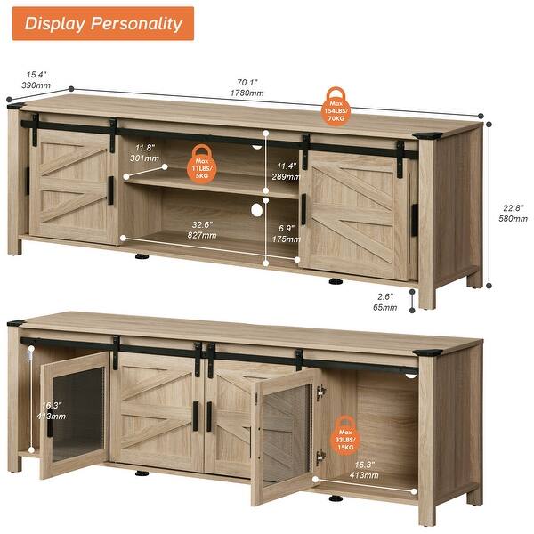 Sliding Barn TV Stand with LED Light, Entertainment Center for 75" TV ...