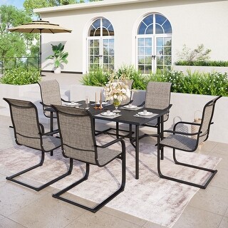7-Piece Patio Dining Set, 6 High-back Textilene C-spring Chairs ...