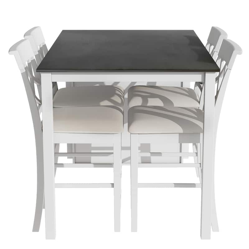 Counter Height 5 Piece Solid Wood Dining Table Set Rectangular Table