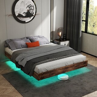 Queen Size Floating Bed Frame With LED Lights And Heavy Duty Metal ...