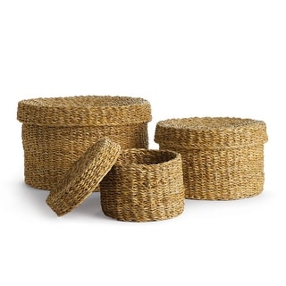 Seagrass Round Lidded Baskets, Set Of 3 - Bed Bath & Beyond - 35580562