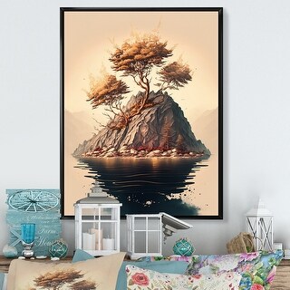 Designart "Bright Bonsai Tree On Rock III" Modern Framed Canvas Art ...