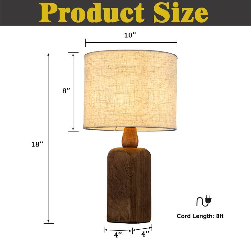 Farmhouse Traditional Natural Brown Solid Wood Base Table Lamp with ...