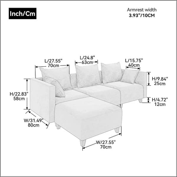 Grey Velvet Coil Spring L-Shape Sectional Sofa with 6 Pillows for ...