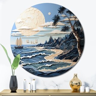Designart "Beach Boat Elegance Papercut I" Beach Metal Circle Wall Art ...