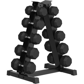 Premium Rubber Coated Hex Dumbbell Weight Set with Rack, Multiple ...