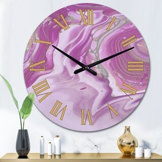 Designart 'Pink Marble Waves I' Modern wall clock - Bed Bath & Beyond ...