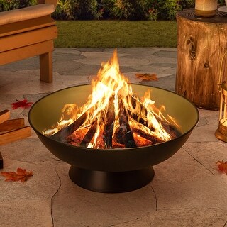 Sunjoy 22" Black Steel Round Wood Burning Fire Pit - Bed Bath & Beyond ...