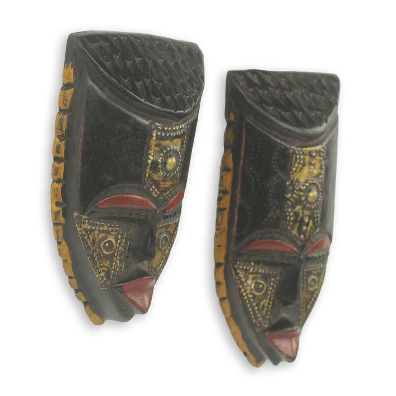 Handmade Pair of Passport African Wood Mini Masks (West Africa ...