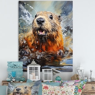 Designart "Brown Dance Beaver I" Beaver Wall Art Brown - Modern Wrapped ...