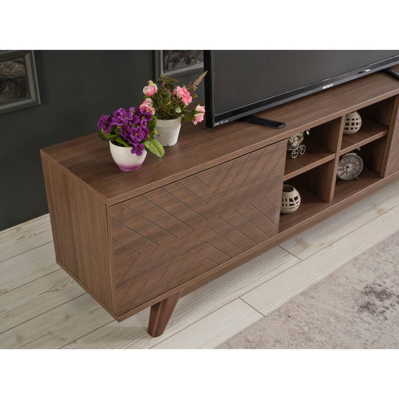 Laydi Mid Century Modern Tv Stand 2 Door Cabinet 4 Cubby Hole Shelves ...