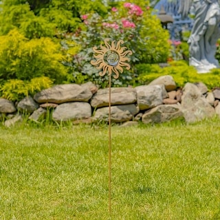 Tall Antique Copper Iron Sun Garden Stake with Lily-Shape Bell Details ...