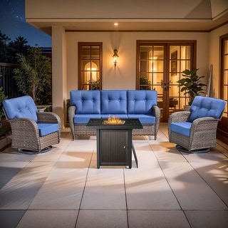 Pocassy Outdoor 30 In Fire Table with Sofa Swivel Chair Set - Bed Bath ...