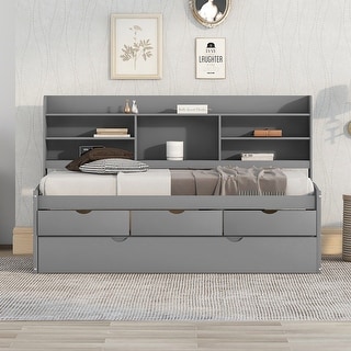 Twin Captains Bed with Storage Drawers, Wood Captain Platform Bed Frame ...