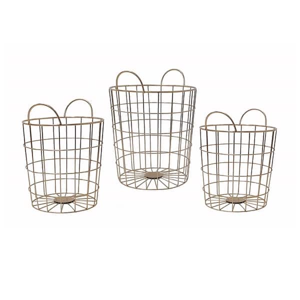 Tall Round Wire Baskets with Handles - Set of 3 - Bed Bath & Beyond ...