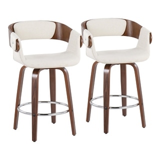 Elisa Mid-Century Counter Stool in Walnut and Cream Fabric - Set of 2 ...