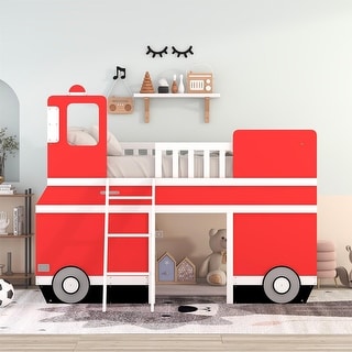 Bus Shaped Twin Size Loft Bed with Underbed Storage Space - Bed Bath ...