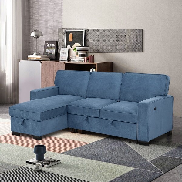 Pull Out Couch Futon Bed with USB Ports and Cup Holders Sectional Sofa with Storage Chaise Bed Bath Beyond 37828488