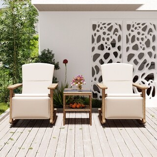 Adjustable Outdoor Wicker Double Rocking Chair with Coffee Table - Bed ...