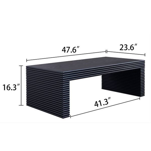 Modern Black Ribbed Coffee Table Rectangular Low Profile Center Table ...