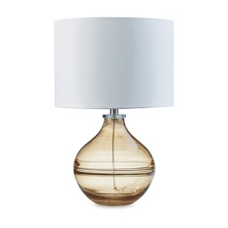Amie 22 Inch Table Lamp, White Drum Shade, Drop Amber Glass Base, Metal ...