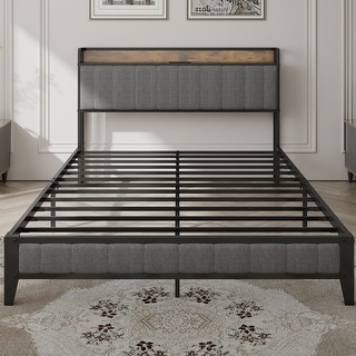 No Noise Platform Panel Bed Metal Slat Support Frame with Headboard ...