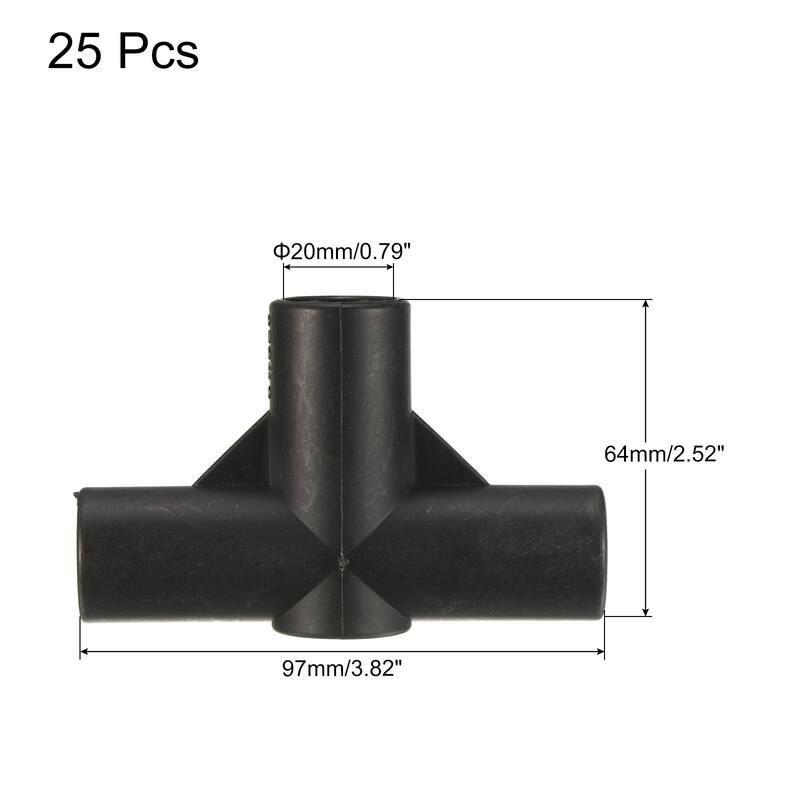 25Pcs 20mm Garden Frame Connector Flat 3 Way Pipe Fitting Joint Black ...