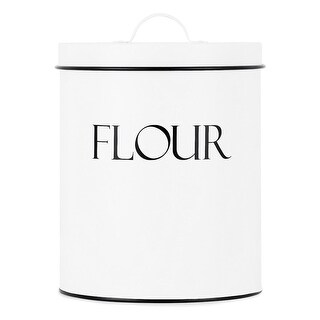 White Vintage Farmhouse Flour Canister with Lid | Chic Metal Tin Flour ...