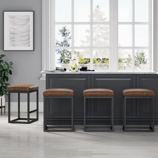 Nathan James Nelson Bar Stool with Leather Cushion and Metal Base, 24 ...