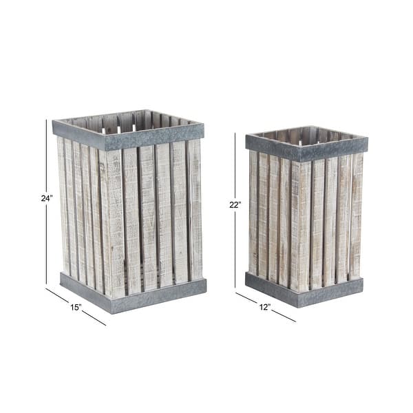 Set of 2 farmhouse 22 and 24 inch square slatted wooden planters - Bed ...