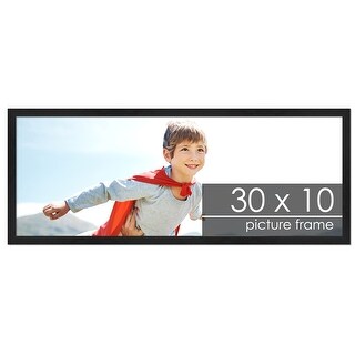 30x10 Lacquer Black Complete Wood Panoramic Frame with UV Acrylic, Foam ...