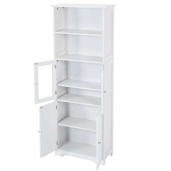 White Tall Storage Cabinet with Shelves and Doors for Bathroom, Kitchen ...