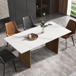 70.87'' Rectangular Dining Table Sintered Stone Tabletop with Metal ...