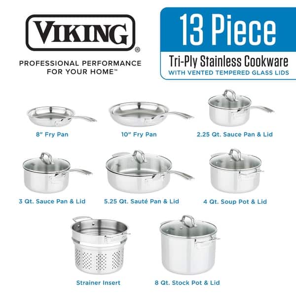 Viking 3-Ply Stainless Steel 13-Piece Cookware Set - Bed Bath & Beyond ...