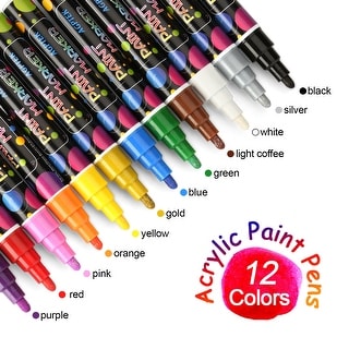 12 Colors Acrylic-Based Glitter Paint Pen Makers Fast-Drying Opaque Ink ...