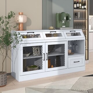 Kitchen Sideboard Multifunctional Buffet Cabinet with 4 Drawers, Mesh ...