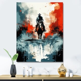 Designart "Blue And Red Cowboys Journey" Cowboys Wall Art Print Blue ...