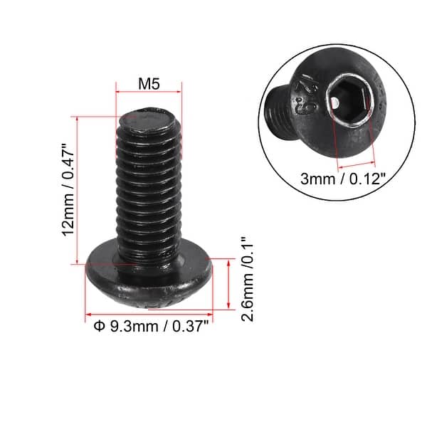M5x12mm Hex Socket Button Head Cap Bolts Screws Carbon Steel 200pcs ...