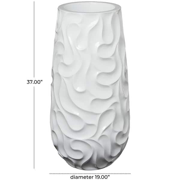 White Resin Wave Inspired Textured Decorative Vase - 19"W, 37"H - Bed ...