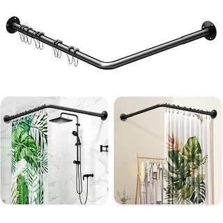 L Shaped Shower Curtain Rod,Adjustable Corner Shower Rod with 12 Ring ...