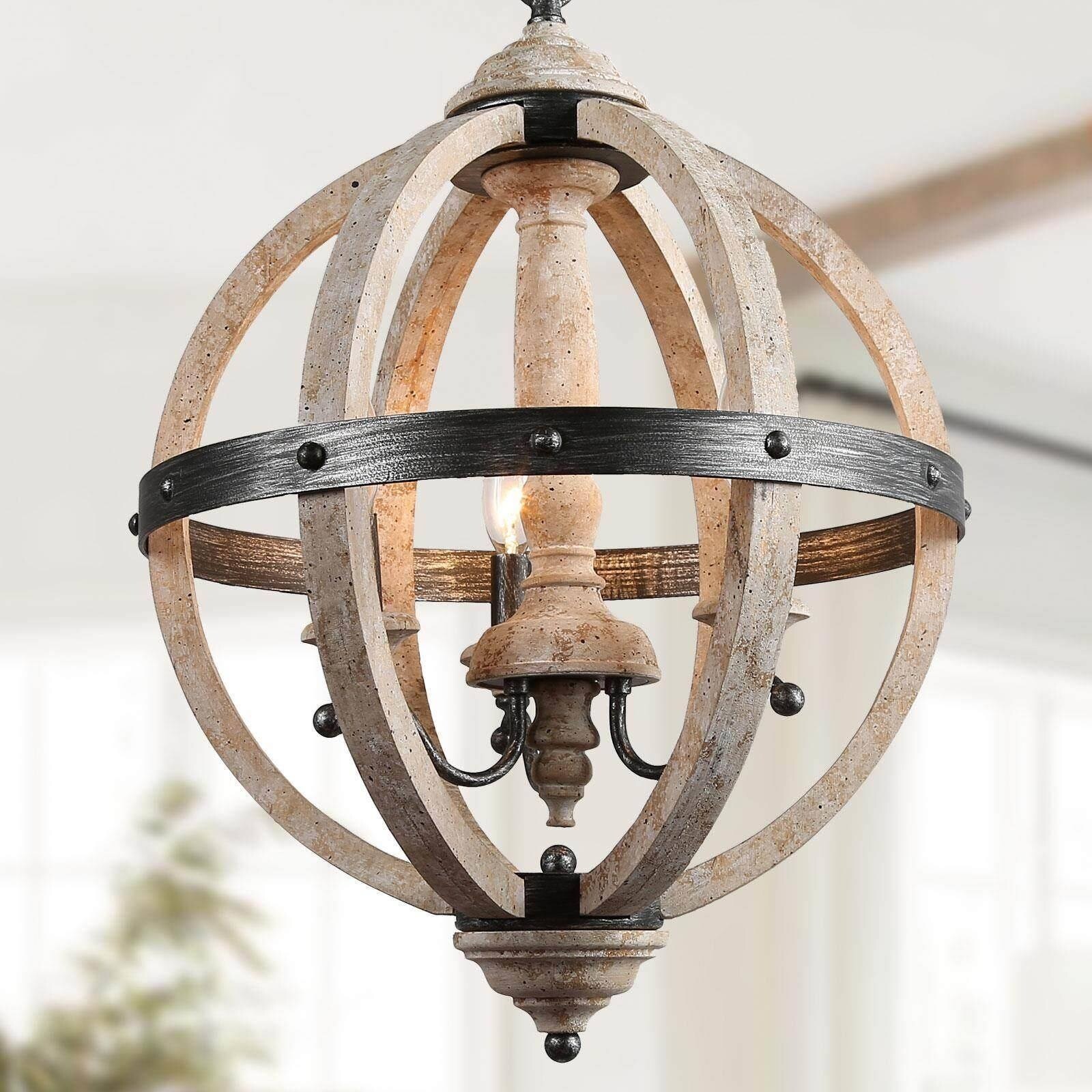 The Gray Barn Farmhouse 4-Light Chandelier Globe Wood Grain Candle ...