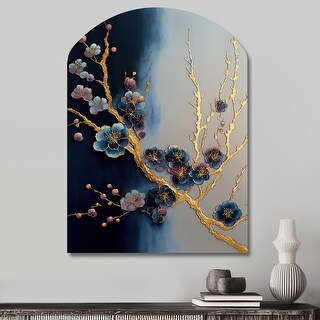 Designart - Blue Cherry Blossom Branch II - Tree Bonsai Metal Wall Art ...