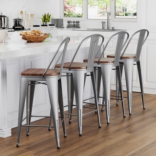 Bar Stools Set of 4 Counter Height Stools High Back Kitchen Bar Chairs ...