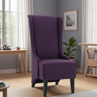 46.25"H Oversized Upholstered High Back Winged Dining Chair with Birch ...