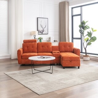 Orange Sectional Sofa Set w/ Hidden Storage Cup Holder & Side Pockets - Bed Bath & Beyond - 39054962